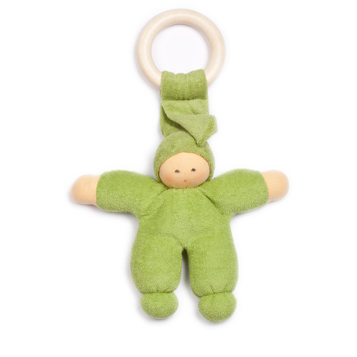 Nanchen Natur Small Waldorf Doll with Wooden Ring Teether, Green ...