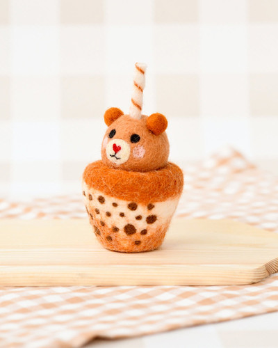 Tara Treasures Felt Bear Boba Bubble Tea Drink | themulberrytreehouse