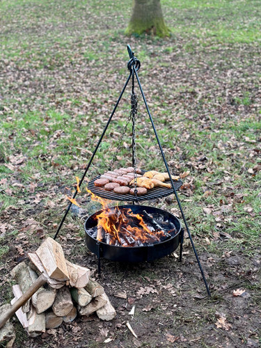 Large Tripod with Fire Pit 50 and Hanging Grill. | TJM Metalworks