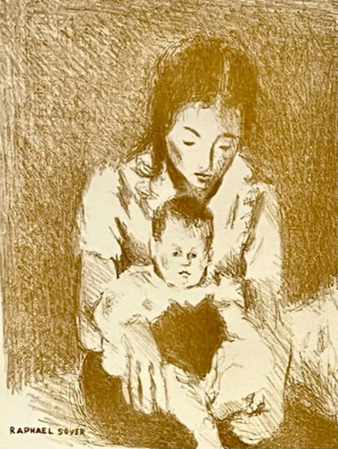Raphael Soyer| Mother and Child| Stone Lithograph | Contre Le Mur Art