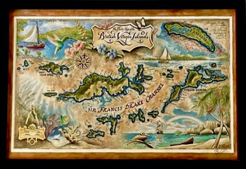 Roger Ellis| The Flutes Map of the British Virgin Islands| Lithograph ...