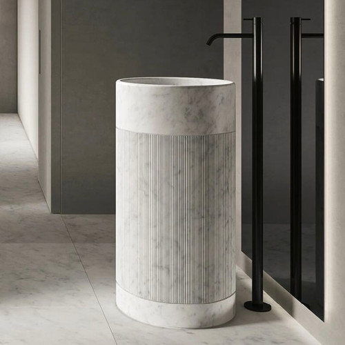 White Marble Handcrafted Pedestal Wahsbasin Sink, Free standing ...