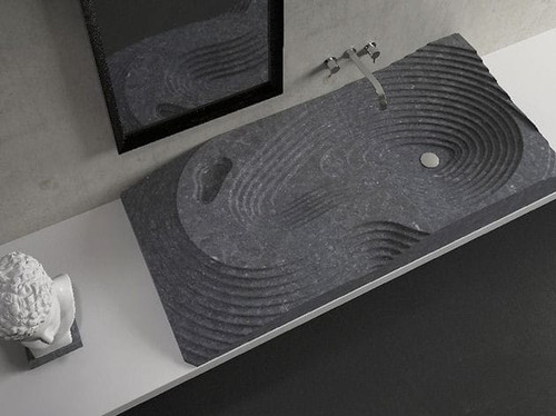 Water Ripples Design Stone Washbasin, Contemporary Style Bathroom Sink ...