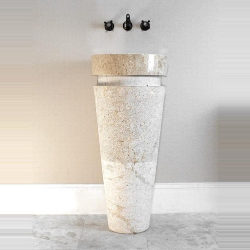 Cone Shaped Italian Travertine Pedestal Wahsbasin, Powder Room Sink ...