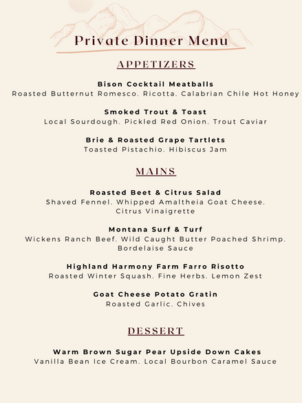 SAMPLE MENUS | Mountain Provisions
