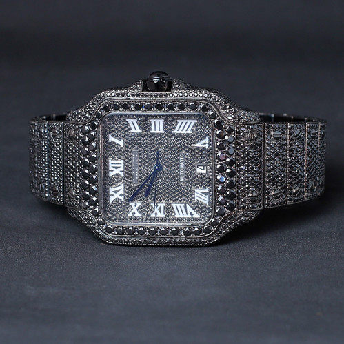 iced out Cartier Skeleton black moissanite diamond watch | Bhatiya Gems ...