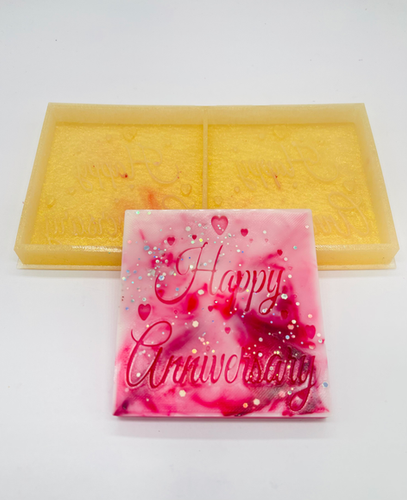 HAPPY ANNIVERSARY Mould - 2 Square Hand Poured Mould | Shotfeet Emporium