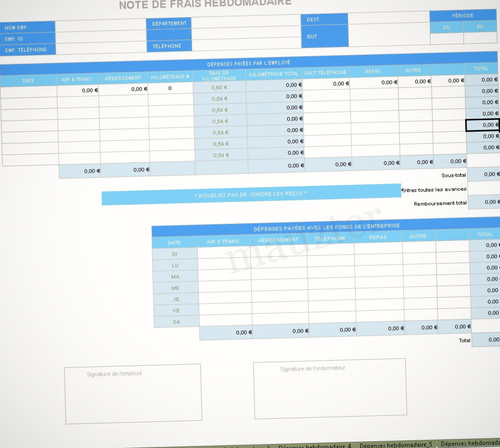 Tableau note de frais fond bleu | Fiche entretien auto