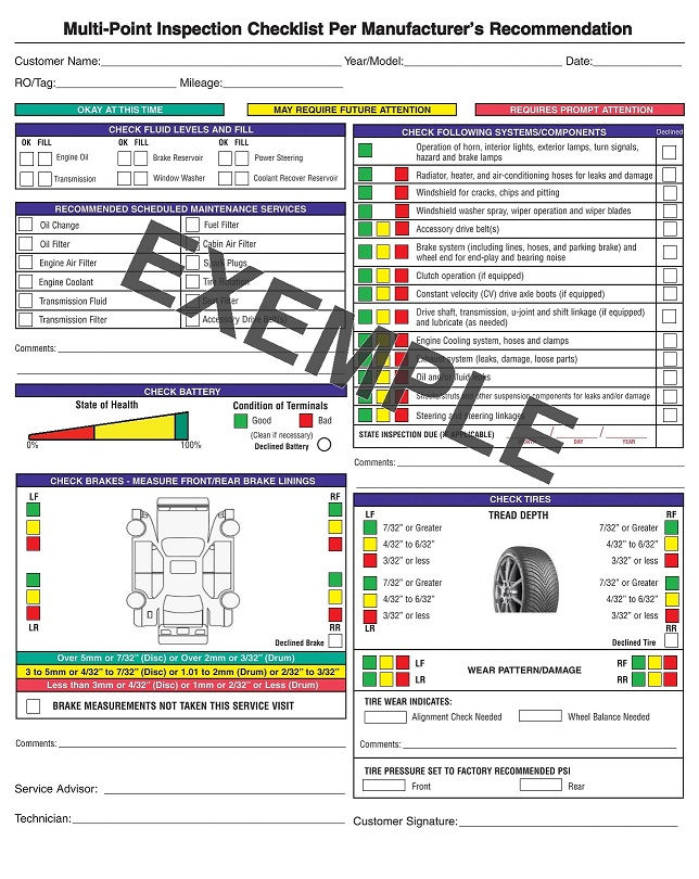 vehicle inspection form | Fiche entretien auto