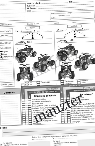 État des lieux d'un quad | Fiche entretien auto