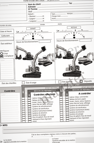 État des lieux d'une grande pelleteuse | Fiche entretien auto