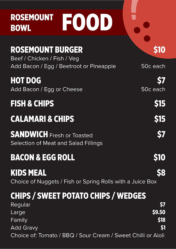 Cafe Menu | Rosemount Bowl