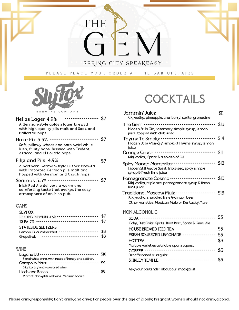 Food Menu | The Gem