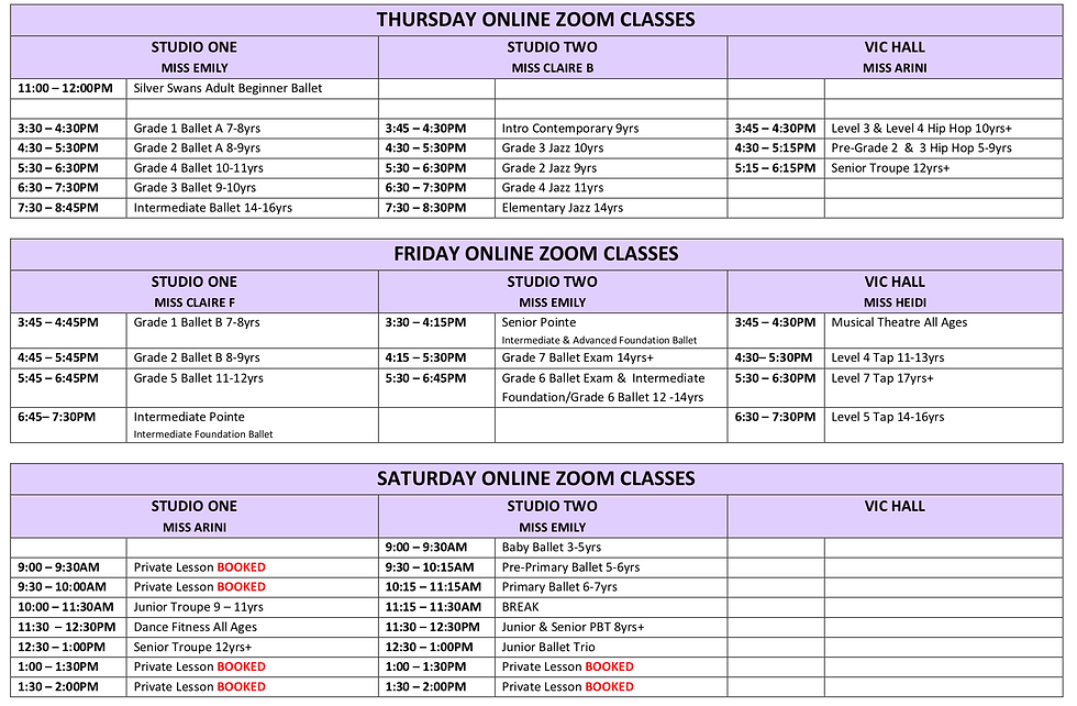 Timetable | DEVONPORT SCHOOL OF DANCE