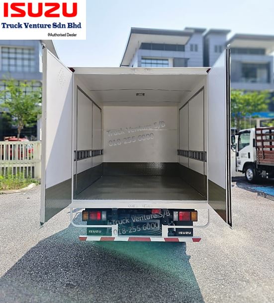 Isuzu Lorry 10ft Aluminium Box, Doors Fully Open (Model: NLR77UEE)
