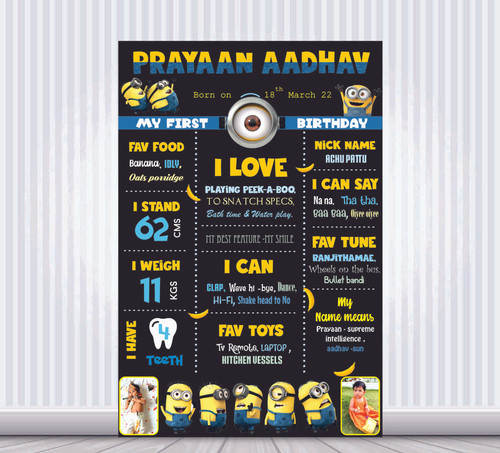 Vibrant Minion Theme Chalk Board / Milestone poster for Birthday ...