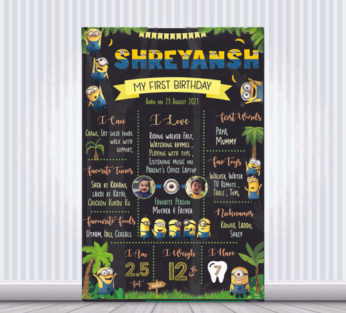 Jungle Minion Theme Chalk Board / Milestone poster forBirthday | Chalk ...