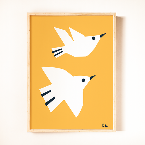 Two Birds - Mustard | Prints By Ka