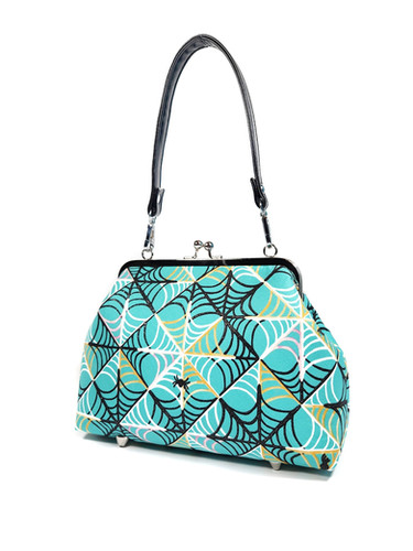 Midcentury Glitter Spider Web Kisslock Purse, Small Size | Varla Noir