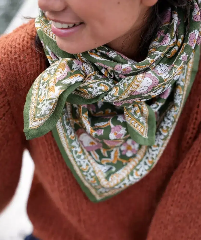 Foulard indien Blockprint Jaya - Kaki - Bellemme