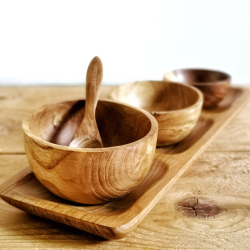 Set de bols tapas en teck – Artisanat d’Indonésie | Trois Fenêtres
