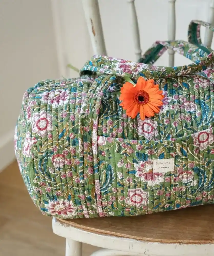 Sac week end femme imprimé Alvaro Olive - Blockprint indien