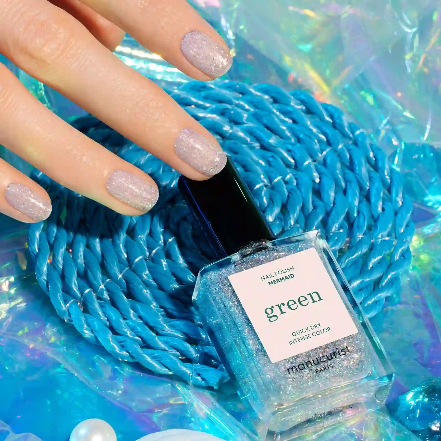 Vernis à ongle GREEN – Mermaid Transparent pailleté - Manucurist