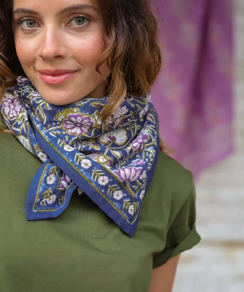 Foulard Blockprint Taj - Violet - Foulard indien femme Bellemme