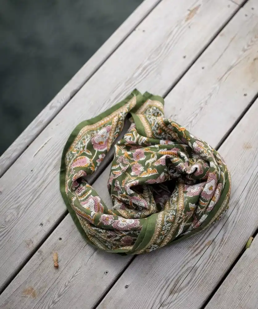 Foulard indien Blockprint Jaya - Kaki - Bellemme