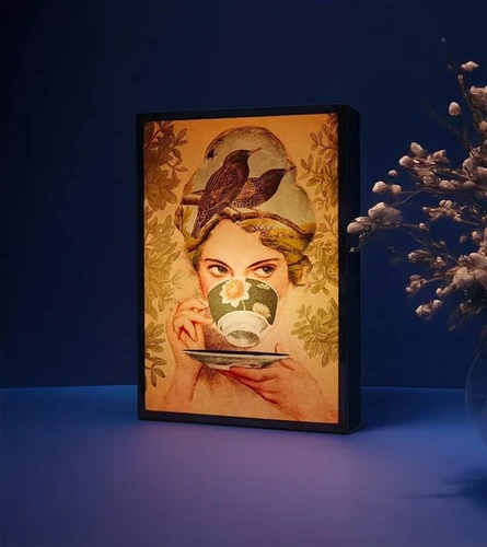 Boite lumineuse Tea Time - Lightbox portrait femme vintage