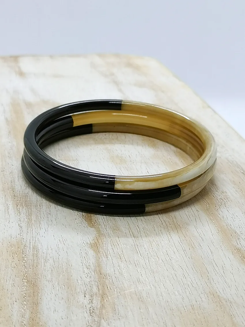 Jonc en corne Noir Duo - Bracelet corne duo Noir