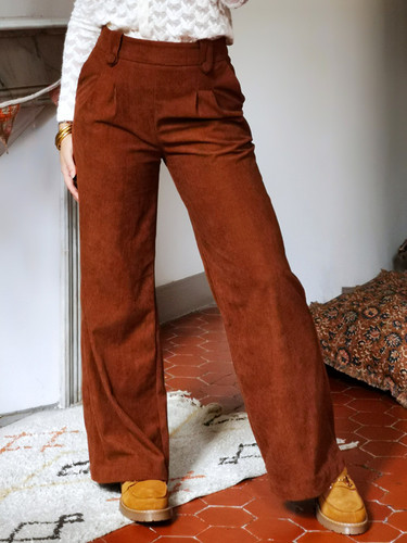 Pantalon femme en velours camel - Ycoo