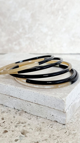 Jonc en corne Noir Duo - Bracelet corne duo Noir