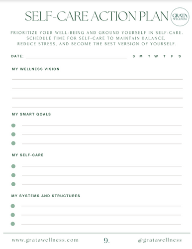 Grata Wellness Self Care Action Plan | Grata Wellness