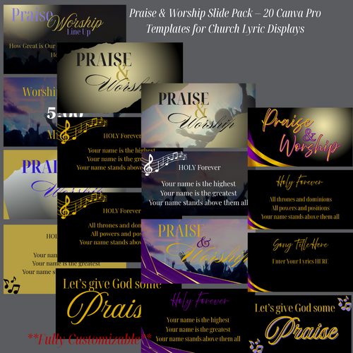 Praise & Worship Slide Pack – 20 Canva Pro Templates for Church Lyric ...