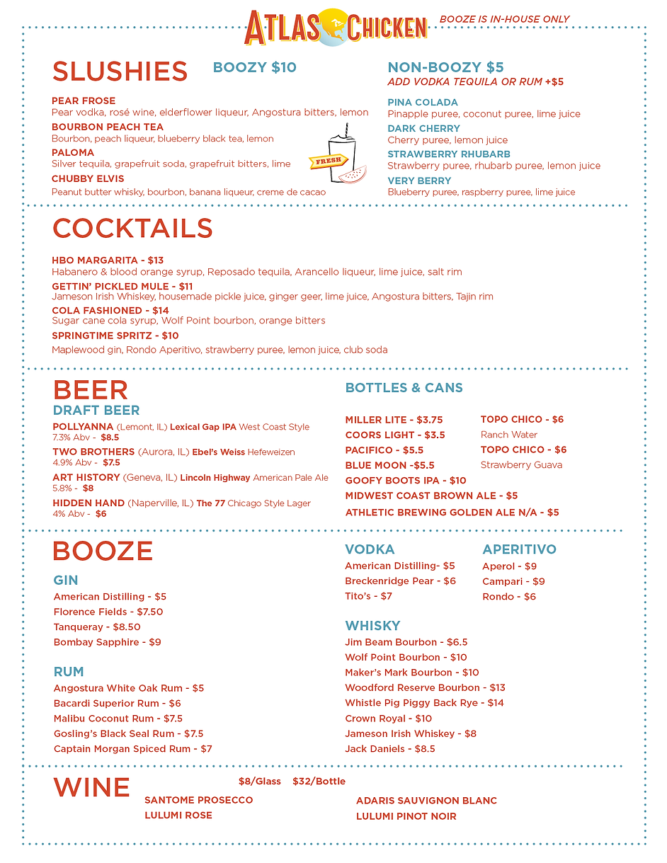 Bartlett Drink Menu | Atlas Chicken