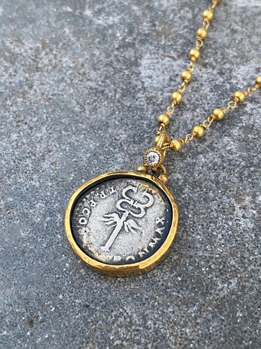 Ancient Silver Caduceus Coin Necklace | melissabraniff