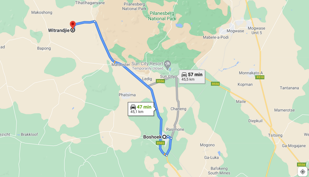 Boshoek to Witrandjie - Daily Short Distance Commodity Trading Route.