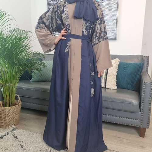 Navy Pretty Floral Embroidered Abaya | Pure Abayas