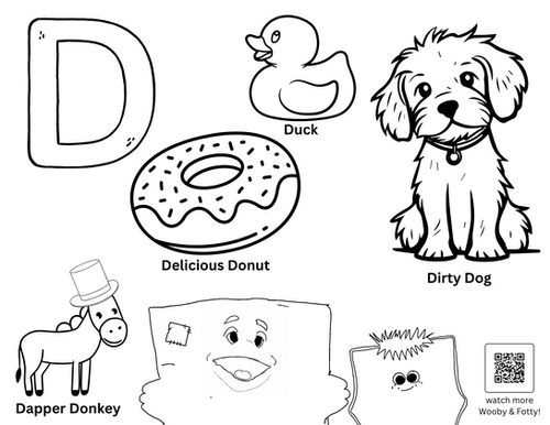 Letter D Coloring Page - Free Digital Download | Wooby & Fotty