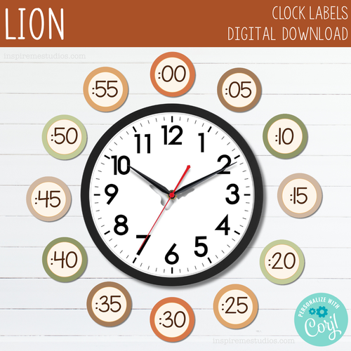 LION - Clock Labels - Minute Numbers - Safari Classroom Theme Decor ...