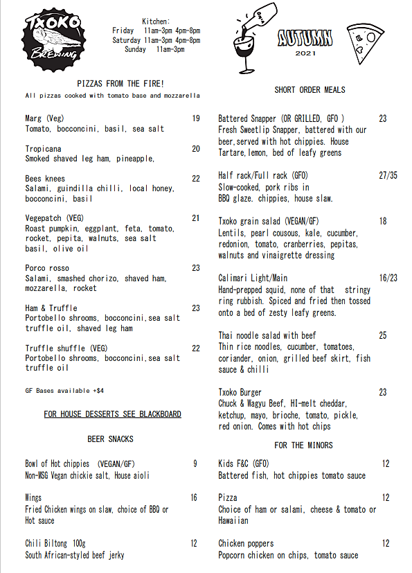 Menu | TXOKO BREWING