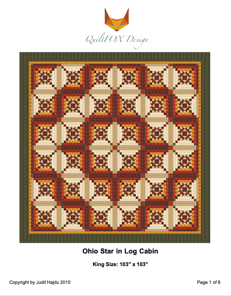 Ohio Stars In Log Cabins - King size: 103" x 103" | QuiltFOX Design