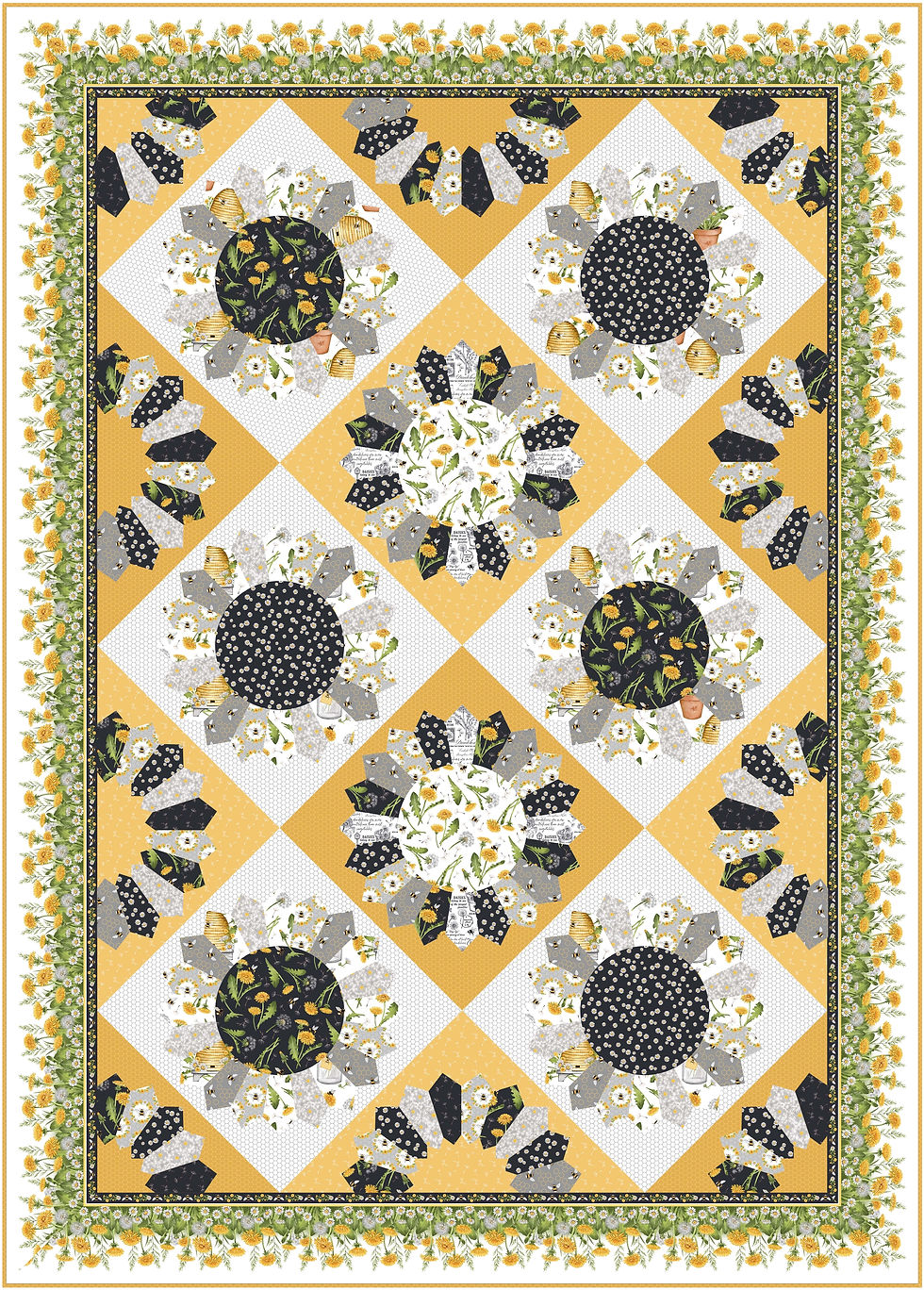 Sunflowers - size: 66" x 84" | QuiltFOX Design