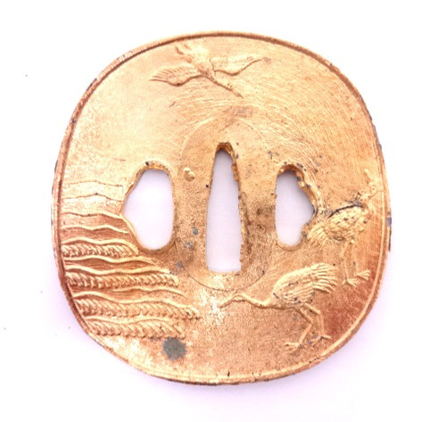Tsuba Katana Hand Guard - Waves & Cranes | Wafuku