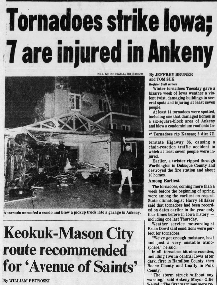 Iowa History Daily: March 13 - 1990 Early Season Tornado Outbreak