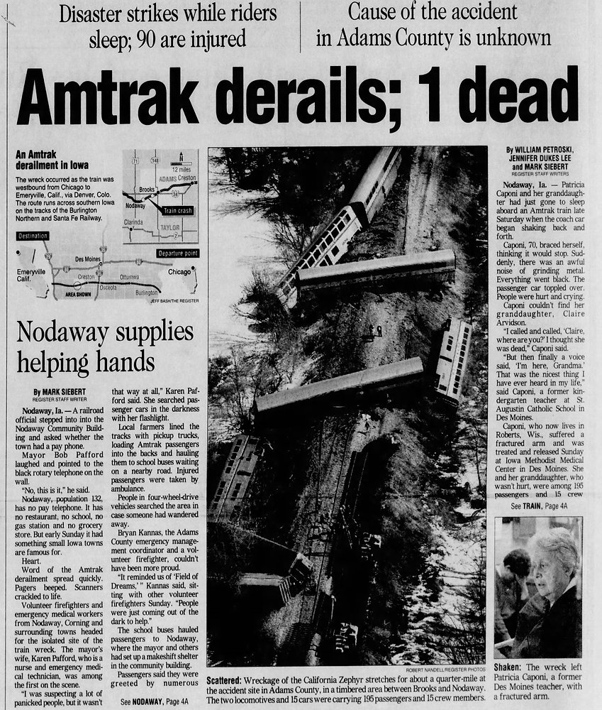 Iowa History Daily: March 17 - Zephyr Derails Near Nodaway