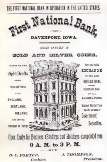 Iowa History Daily: June 20 - The 1st First National Bank