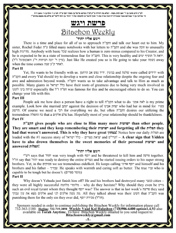 Bitachon Weekly - Rabbi Yehuda Mandel shlit"a - Vayigash 5785