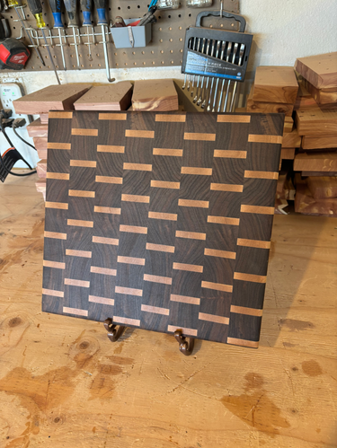End Grain Black Walnut and Maple Wedge Board | Carrot's Millworks